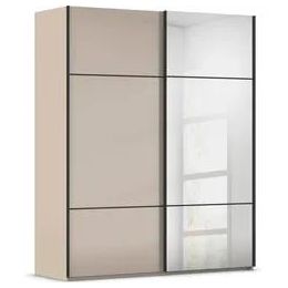 Schwebet&uuml;renschrank Rauch "Kleiderschrank Schrank Garderobe Schlafzimmerschrank SCALE-TRIO", beige (fango, glas fango, griffleisten schwarz), B:181cm H:223cm T:67cm, Holzwerkstoff, Schr&auml;nke, Schwebet&uuml;renschrank, edle dreigeteilte Front mit 2 Zierleisten Spiegel/Glas MADE IN GERMANY