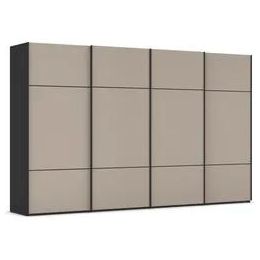 Schwebet&uuml;renschrank Rauch "Kleiderschrank Schrank Garderobe Schlafzimmerschrank SCALE-TRIO", beige (schwarz, glas fango matt, griffleisten schwarz), B:360cm H:223cm T:68cm, Holzwerkstoff, Schr&auml;nke, Schwebet&uuml;renschrank, edle dreigeteilte Front mit 2 Zierleisten Glasfront MADE IN GERMANY