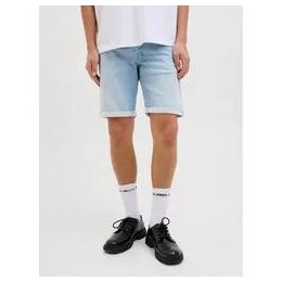 Jack & Jones Shorts JACK & JONES "JJIRICK JJICON I.K. SHORTS GE 118 SN", Herren, Gr. XS, N-Gr, blau (blau denim), Web, Obermaterial: 48% Baumwolle, 26% Viskose, 25% Polyester, 1% Elasthan, unifarben, regular fit kniefrei, Hosen Shorts, im Five-Pocket Style