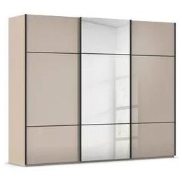 Schwebet&uuml;renschrank Rauch "Kleiderschrank Schrank Garderobe Schlafzimmerschrank SCALE-TRIO", beige (fango, glas fango, griffleisten schwarz), B:271cm H:223cm T:68cm, Holzwerkstoff, Schr&auml;nke, Schwebet&uuml;renschrank, edle dreigeteilte Front mit 2 Zierleisten Spiegel/Glas MADE IN GERMANY