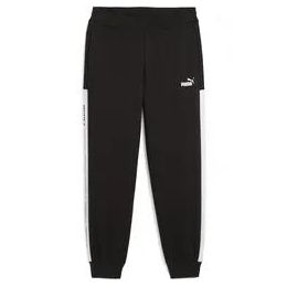 Sporthose Puma "Around The Block Jogginghose Damen", Damen, Gr. L, Normalgr&ouml;&szlig;en, schwarz, Obermaterial: 34% Polyester, 66% Baumwolle. Rippe: 97% Baumwolle, 3% Elasthan. Tasche &ndash; Oben: 100% Baumwolle, bedruckt, comfort fit, Hosen Sporthose