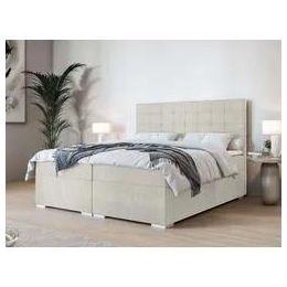Bett Home Affaire "Semla mit Matratze und Topper, in 3 Breiten (140, 160 und 180 cm)", beige (hellbeige), B:182cm H:119cm L:209cm, 100% Polyester, Betten, Bett, Boxspringbett mit Kopfteil, Bettkasten, Matratze (BFK/TFK) und Topper
