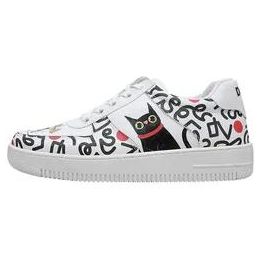 Sneaker DOGO "Dice Low-Top Sneaker Cat And Mouse Damen Sneaker", Damen, Gr. 37, Normalschaft, wei&szlig;, Lederimitat, Schuhe Sneaker, Handgefertigt
