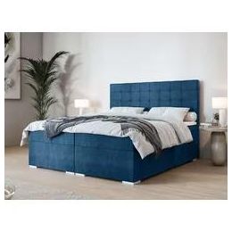 Bett Home Affaire "Semla mit Matratze und Topper, in 3 Breiten (140, 160 und 180 cm)", blau (dunkelblau), B:162cm H:119cm L:209cm, 100% Polyester, Betten, Bett, Boxspringbett mit Kopfteil, Bettkasten, Matratze (BFK/TFK) und Topper