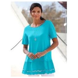 Longshirt Classic Basics "Longshirt", Damen, Gr. 42, blau (t&uuml;rkis), 100% Baumwolle, unifarben, Rundhals, Shirts Longshirt