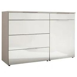 Kombikommode Wiemann "Como", wei&szlig; (kieselgrau, dekor, glas wei&szlig;, chrom), B:120cm H:91,2cm T:43cm, Floatglas, Holzwerkstoff, Metall, Sideboards, Kombikommode, vormontiert