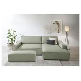 Polsterecke Home Affaire "SHERWOOD XXL tief, L-Form, Schlaffunktion, Bigsofa, Cord, Leinenoptik", gr&uuml;n (hellgr&uuml;n), B:284cm H:90cm T:135cm, 100% Polyester, Sofas, stellbar zum Schlafsofa (Krokodilverbinder), Cord, Leinenoptik