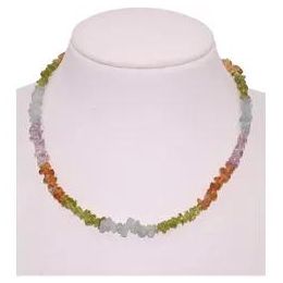 Collier Firetti "Schmuck Geschenk Halsschmuck Halskette Edelstein Farbstein Peridot", bunt (gelbgoldfarben, gr&uuml;n, hellblau, gelb, lila), Halsketten, Damen, Messing, L: 50 B: 6mm, Collier, Made in Germany - mit Amethyst, Aquamarin, Citrin, Peridot, B:6mm