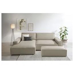 Polsterecke Home Affaire "SHERWOOD XXL tief, L-Form, Schlaffunktion, Bigsofa, Cord, Leinenoptik", braun (hellbraun), B:284cm H:90cm T:135cm, 100% Polyester, Sofas, stellbar zum Schlafsofa (Krokodilverbinder), Cord, Leinenoptik
