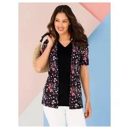 2-in-1-Shirt Classic Basics "2-in-1-Shirt", Damen, Gr. 46, rot (schwarz, erdbeere, bedruckt), 100% Viskose, gebl&uuml;mt, gemustert, mehrfarbig, V-Ausschnitt, Shirts 2-in-1 Shirt
