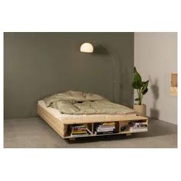 Stauraumbett KARUP DESIGN "Merge Bed Bettgestell m. integrierter Bank m. Stauraum, mehrere Gr&ouml;&szlig;en", beige (natur), B:184cm H:32,5cm L:227cm, Betten, Stauraumbett, inkl. Lattenrost, excl. Matratze, FSC-zertifiziertes Massivholz