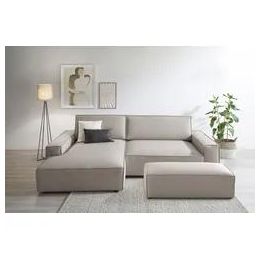 Polsterecke Home Affaire "SHERWOOD XXL tief, L-Form, Schlaffunktion, Bigsofa, Cord, Leinenoptik", beige (hellbeige), B:284cm H:90cm T:135cm, 100% Polyester, Sofas, Hocker stellbar zum Schlafsofa (Krokodilverbinder), tiefe Sitzfl&auml;che