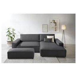 Polsterecke Home Affaire "SHERWOOD XXL tief, L-Form, Schlaffunktion, Bigsofa, Cord, Leinenoptik", grau (anthrazit), B:284cm H:90cm T:135cm, 100% Polyester, Sofas, stellbar zum Schlafsofa (Krokodilverbinder), Cord, Leinenoptik