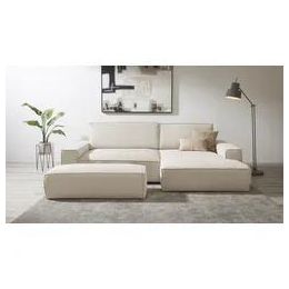 Polsterecke Home Affaire "SHERWOOD XXL tief, L-Form, Schlaffunktion, Bigsofa, Cord, Leinenoptik", beige (hellbeige), B:284cm H:90cm T:135cm, 100% Polyester, Sofas, stellbar zum Schlafsofa (Krokodilverbinder), Cord, Leinenoptik