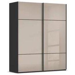 Schwebet&uuml;renschrank Rauch "Kleiderschrank Schrank Garderobe Schlafzimmerschrank SCALE-TRIO", beige (schwarz, glas fango, griffleisten schwarz), B:181cm H:223cm T:67cm, Holzwerkstoff, Schr&auml;nke, Schwebet&uuml;renschrank, edle dreigeteilte Front mit 2 Zierleisten Glasfront MADE IN GERMANY