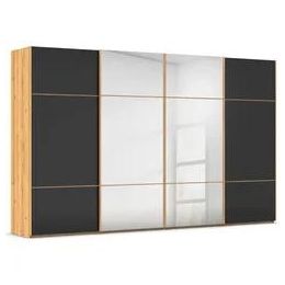 Schwebet&uuml;renschrank Rauch "Kleiderschrank Schrank Garderobe Schlafzimmerschrank SCALE-TRIO", schwarz (asteiche, glas schwarz, griffleisten asteiche), B:360cm H:223cm T:68cm, Holzwerkstoff, Schr&auml;nke, Schwebet&uuml;renschrank, edle dreigeteilte Front mit 2 Zierleisten Spiegel/Glas MADE IN GERMANY