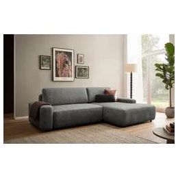 Ecksofa Home Affaire "TORGE (264cm), Schlafsofa in Cord, Samtvelours o Struktur fein, L-Form", grau (anthrazit), B:264cm H:82cm T:162cm, 100% Polyester, Sofas, Ecksofa, Schlaffunktion, Bettkasten, Liegefl&auml;che: 125/210 cm