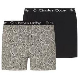 Boxershorts CHARLES COLBY "2er Pack Boxershorts LORD PALLONY", Damen, Gr. XL, grau (grau schwarz), Obermaterial: 84% Baumwolle CO. 11% Polyester COOLMAX PES(Coolmax). 5% Elasthan EL., Unterhosen