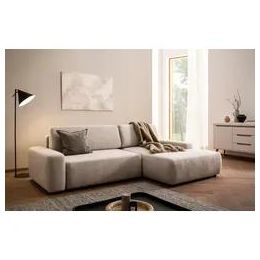 Ecksofa Home Affaire "TORGE (264cm), Schlafsofa in Cord, Samtvelours o Struktur fein, L-Form", beige (hellbeige), B:264cm H:82cm T:162cm, 100% Polyester, Sofas, Ecksofa, Schlaffunktion, Bettkasten, Liegefl&auml;che: 125/210 cm