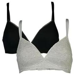 Soft-BH MY BASIC "padded cotton bra", Damen, Gr. 75, Cup C, grau (schwarz, grau), Obermaterial: 95% Baumwolle, 5% Elasthan, unifarben, BHs Soft-BH, flache Verarbeitung, wattiert, ohne B&uuml;gel, basic, Baumwollmix
