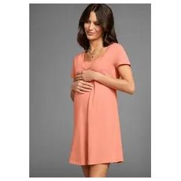 Umstandskleid Neun Monate "Kurzes Schwangerschafts-Jerseykleid, Minikleid", Damen, Gr. 40/42, N-Gr, orange (aprikot), Jersey, Obermaterial: 95% Baumwolle, 5% Elasthan, unifarben, Basic ca. Mitte Knie, V-Ausschnitt, Kleider, Auschnitt in Wickeloptik
