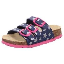 Hausschuh Superfit "FU&szlig;BETTPANTOLETTE, WMS: mittel", M&auml;dchen, Gr. 28, bunt (blau, pink sterne), Lederimitat, bedruckt, Schuhe Hausschuh, Schlappen, Hausschuh mit allover Print, Gr&ouml;&szlig;enschablone zum Download