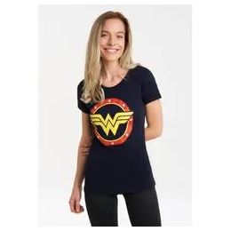T-Shirt logoshirt "Wonder Woman Circle Logo", Damen, Gr. L, blau (dunkelblau), 100% Baumwolle, unifarben, normal, Rundhals, Shirts T-Shirt, mit lizenziertem Print