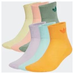 Sportsocken Adidas ORIGINALS "1/4 SOCKS 6P", Damen, Gr. XL (46/48), bunt (silber gr&uuml;n, glow pink, powder gelb), Obermaterial: 65% Baumwolle, 32% Polyester, 2% Elasthan, 1% sonstige Fasern, Socken Sportsocken, f&uuml;r Laufen, 6er-Pack, mit Logodruck im Trefoil Style, kn&ouml;chellang