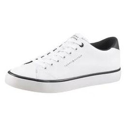 Sneaker Tommy Hilfiger "TH HI VULC CORE LOW LEATHER", Herren, Gr. 43, wei&szlig;, Leder, Lederimitat, unifarben mit Farbeinsatz, Schuhe Sneaker, Freizeitschuh, Halbschuh, Schn&uuml;rer mit gepolstertem Schaftrand