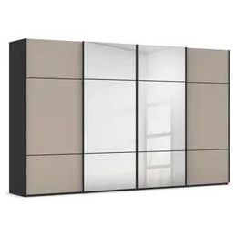 Schwebet&uuml;renschrank Rauch "Kleiderschrank Schrank Garderobe Schlafzimmerschrank SCALE-TRIO", beige (schwarz, glas fango matt, griffleisten schwarz), B:360cm H:223cm T:68cm, Holzwerkstoff, Schr&auml;nke, Schwebet&uuml;renschrank, edle dreigeteilte Front mit 2 Zierleisten Spiegel/Glas MADE IN GERMANY
