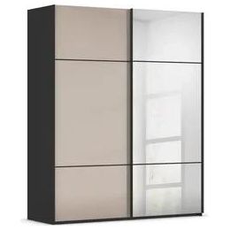 Schwebet&uuml;renschrank Rauch "Kleiderschrank Schrank Garderobe Schlafzimmerschrank SCALE-TRIO", beige (schwarz, glas fango, griffleisten schwarz), B:181cm H:223cm T:67cm, Holzwerkstoff, Schr&auml;nke, Schwebet&uuml;renschrank, edle dreigeteilte Front mit 2 Zierleisten Spiegel/Glas MADE IN GERMANY
