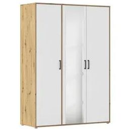 Dreht&uuml;renschrank Rauch "Kleiderschrank Schrank Garderobe W&auml;scheschrank VOYAGER", wei&szlig; (eiche artisan, alpinwei&szlig;), B:140cm H:194cm T:53cm, Holzwerkstoff, Schr&auml;nke, Dreht&uuml;renschrank, mit modernen Griffen in Graumetallic und Spiegel