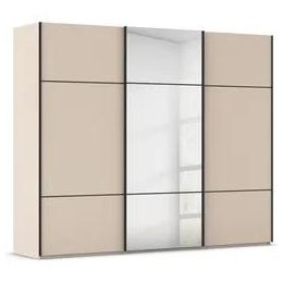 Schwebet&uuml;renschrank Rauch "Kleiderschrank Schrank Garderobe Schlafzimmerschrank SCALE-TRIO", beige (champagner, griffleisten schwarz), B:271cm H:223cm T:68cm, Holzwerkstoff, Schr&auml;nke, Schwebet&uuml;renschrank, edle dreigeteilte Front mit 2 Zierleisten und Spiegel MADE IN GERMANY