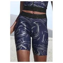 Funktionsshorts Lascana ACTIVE, Damen, Gr. L (44/46), N-Gr, silber (blau, silberfarben), Obermaterial: 85% Polyester, 15% Elasthan, bedruckt, gemustert, gl&auml;nzend, eng ca. Mitte Oberschenkel, Hosen, mit gl&auml;nzendem 3D Schriftzug auf dem Bund
