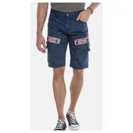Cipo & Baxx Jeansbermudas CIPO & BAXX "Capri-Shorts", Herren, Gr. 33, Normalgr&ouml;&szlig;en, blau (navyblau), 100% Baumwolle, unifarben, regular fit knieumspielend, Jeans, mit angesagtem Label-Patch auf den Cargotaschen