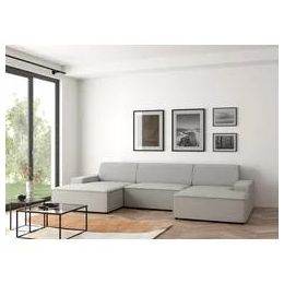 Wohnlandschaft Trendmanufaktur "Graz, wahlweise mit Sitzvorschub und Bettkasten, U-Form, Breite 329 cm", wei&szlig; (wollwei&szlig;), B:329cm H:73cm T:162cm, 100% Polyester, Sofas, Wohnlandschaft, in Cord-, haustierfreundlichem LEO Struktur- oder LUMOS-3D-Bezug
