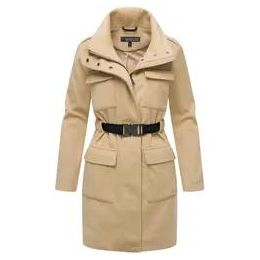 Kurzmantel Marikoo "Tanokoo", Damen, Gr. XS, beige, 90% Polyester, 10% Viskose, M&auml;ntel Kurzmantel, Eleganter &Uuml;bergangsmantel mit gro&szlig;en Taschen und Stretch-G&uuml;rtel