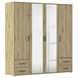 Dreht&uuml;renschrank Rauch "Kleiderschrank Schrank Garderobe W&auml;scheschrank VOYAGER", braun (eiche artisan), B:187cm H:194cm T:53cm, Holzwerkstoff, Schr&auml;nke, Dreht&uuml;renschrank, mit modernen Griffen in Graumetallic, inkl. Schubk&auml;sten und Spiegel