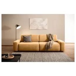 3-Sitzer Home Affaire "TORGE (257cm), Sofa,Schlafsofa in Cord, Samtvelours, Struktur fein", gelb (honiggelb), B:257cm H:82cm T:105cm, 100% Polyester, Sofas, rundes Design, Schlaffunktion u. Bettkasten, Liegefl&auml;che: 135/200 cm