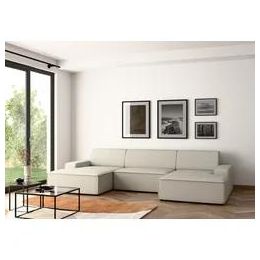 Wohnlandschaft Trendmanufaktur "Graz, wahlweise mit Sitzvorschub und Bettkasten, U-Form, Breite 329 cm", grau (sandgrau), B:329cm H:73cm T:162cm, 100% Polyester, Sofas, Wohnlandschaft, in Cord-, haustierfreundlichem LEO Struktur- oder LUMOS-3D-Bezug