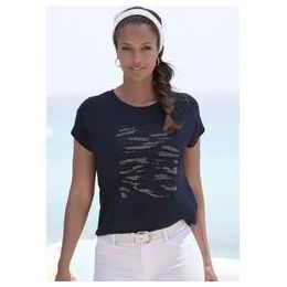 Rundhalsshirt Lascana "mit Strass-Dessin", Damen, Gr. 36/38, silber (schwarz, silber), Single Jersey, Obermaterial: 95% Viskose (LENZINGTM ECOVEROTM), 5% Elasthan, Glitzermuster, unifarben mit Farbeinsatz, bequem, Rundhals, Shirts Rundhalsshirt, aus hochwertiger French Terry-Qualit&auml;t aus Viskose, Topseller