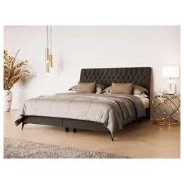 Bett Home Affaire "SYDNEE mit Matratze und Topper, in 2 Breiten (160 und 180 cm)", grau (anthrazit), B:162,5cm H:122cm L:223cm, 100% Polyester, Betten, Bett, Boxspringbett mit Kopfteil, Bettkasten, Matratze (BFK/TFK) und Topper