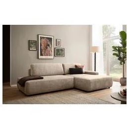 Ecksofa Home Affaire "TORGE, Schlafsofa Cord, Samtvelours u. Strukur fein, Couch in L-Form", braun (hellbraun), B:276cm H:82cm T:164cm, 100% Polyester, Sofas, Ecksofa, Schlaffunktion und Bettkasten, Liegefl&auml;che: 210x125 cm, neues Design