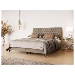 Bett Home Affaire "SYDNEE mit Matratze und Topper, in 2 Breiten (160 und 180 cm)", braun, B:162,5cm H:122cm L:223cm, 100% Polyester, Betten, Bett, Boxspringbett mit Kopfteil, Bettkasten, Matratze (BFK/TFK) und Topper