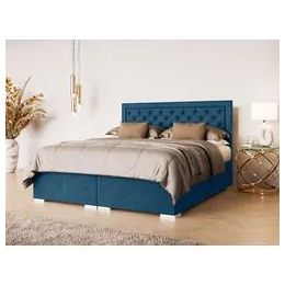 Bett Home Affaire "SACY mit Matratze und Topper, in 2 Breiten (160 und 180 cm)", blau (dunkelblau), B:162cm H:121cm L:209cm, 100% Polyester, Betten, Bett, Boxspringbett mit Kopfteil, Bettkasten, Matratze (BFK/TFK) und Topper