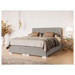 Bett Home Affaire "ALIY mit Matratze und Topper, in 3 Breiten (140, 160 und 180 cm)", braun (hellbraun), B:188cm H:122cm L:209cm, 100% Polyester, Betten, Bett, Boxspringbett mit Kopfteil, Bettkasten, Matratze (BFK/TFK) und Topper