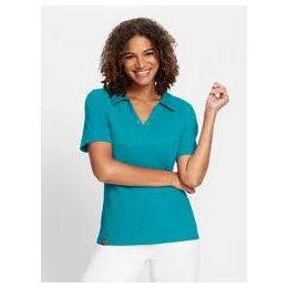 Poloshirt Casual Looks "Poloshirt", Damen, Gr. 48, blau (t&uuml;rkis), 95% Baumwolle, 5% Elasthan, unifarben, V-Ausschnitt, Shirts