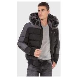 Cipo & Baxx Winterjacke CIPO & BAXX "Winterjacke", Herren, Gr. XXL, schwarz, Stoff, 100% Polyester, unifarben, regular fit normal, Jacken Winterjacke, mit abnehmbaren Kunstfellkragen