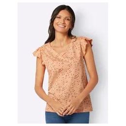 V-Shirt Classic Basics "V-Shirt", Damen, Gr. 38, orange (apricot, papaya, bedruckt), 100% Baumwolle, gemustert, mehrfarbig, V-Ausschnitt, Shirts