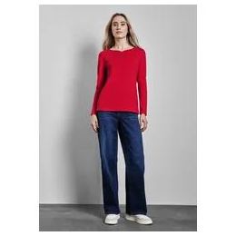 Langarmshirt Street One, Damen, Gr. 44, rot (glory rot), Web, 100% Baumwolle, unifarben, normal normal, U-Boot-Ausschnitt, B&uuml;ndchen, Shirts Langarmshirt, aus reiner Baumwolle